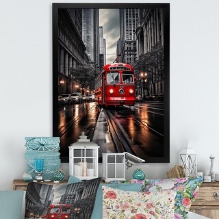 Designart "Red City Bus Rhythm I" Road Framed Canvas Prints - Bed Bath ...