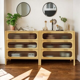 Set of 2 Bamboo Buffet Sideboard Storage Cabinet Buffet Server Console ...