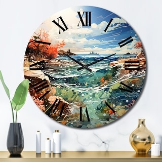 Designart "Beach Surf And Turf II" Beach Oversized Wall Clock - Bed ...