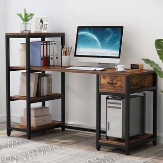 Tribesigns 57 inch Large Computer Desk with Drawer and Storage Shelves ...