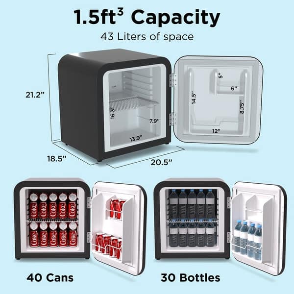 Husky Premium 43L Retro Style 1.5 C.ft. Freestanding Mini Fridge in ...
