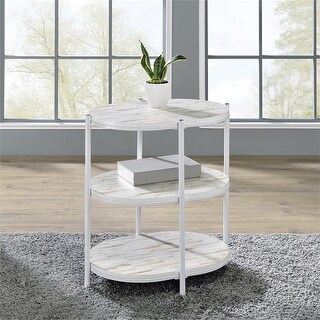 Renton 3-Tier Oval Table with White Mosaic Shelves and White Frame ...