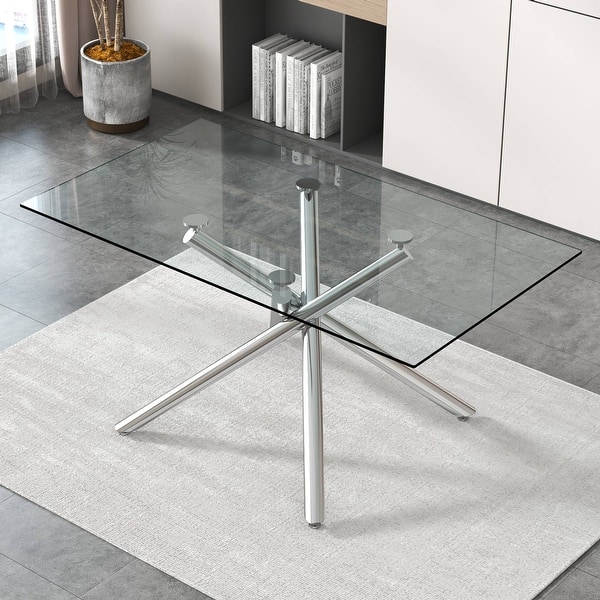 Large Modern Minimalist Rectangular Glass Dining Table - Bed Bath ...
