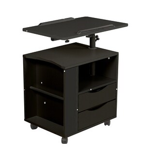 Height Adjustable Wooden Black Nightstand with Swivel Top - Bed Bath ...