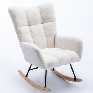 Nursery Rocking Chair, Modern Teddy Fabric Upholstered Glider Rocker ...