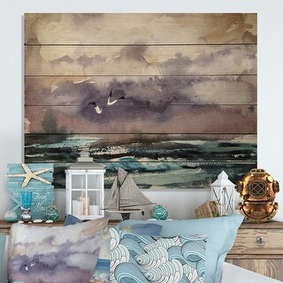 Designart 'Wave And Sea Gulls IX' Nautical & Coastal Wood Wall Art ...