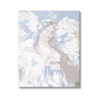 Stupell Angel Holding Blossom White Wings Stretched Canvas Wall Art ...