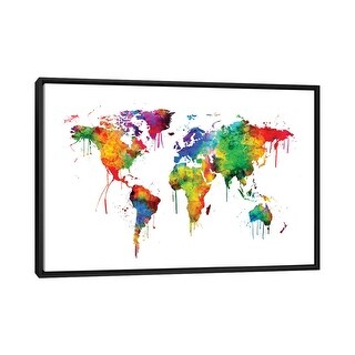 iCanvas "Watercolor Map Of The World Map, Bright Colors" by Michael ...