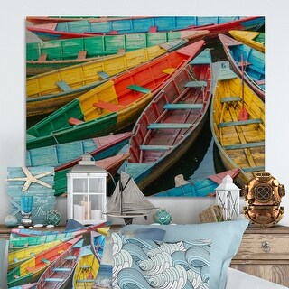 Designart 'Rowing Boats On The Lake In Pokhara' Nautical & Coastal Wood ...