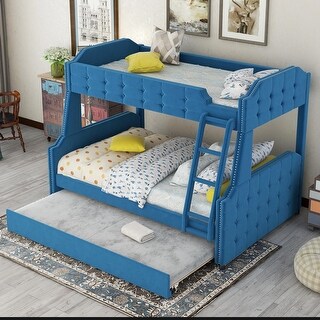 Twin Over Full Upholstered Bunk Bed with Trundle and Ladder,Tufted ...