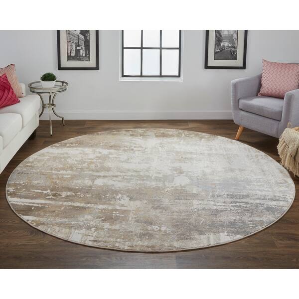 Distressed Abstract Ivory/Brown Contemporary Modern Rug - On Sale - Bed ...