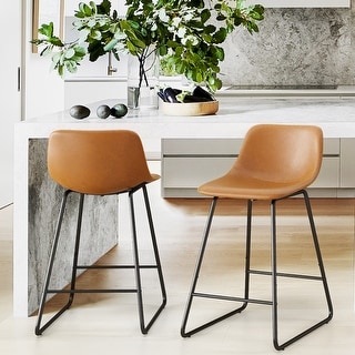 LUE BONA Metal Frame Bar Stools Counter Height Stools with Faux Leather ...