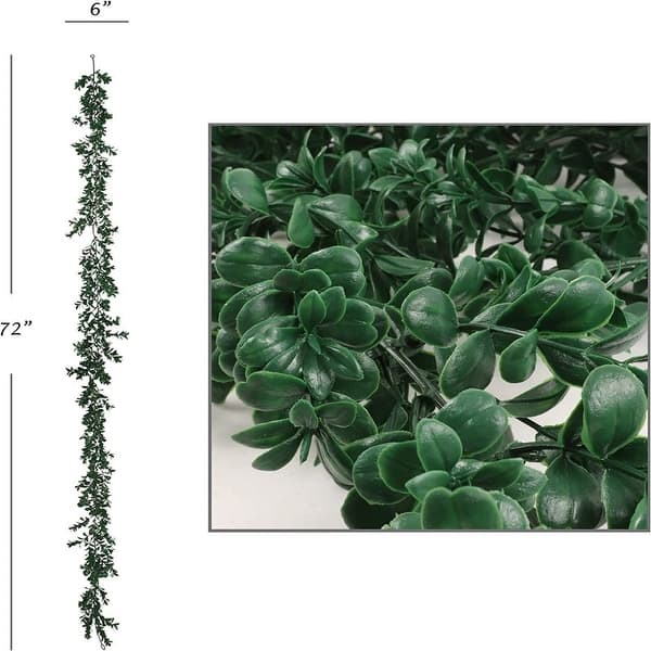 6-Foot Artificial Boxwood Garland - UV Resistant, Realistic Green ...
