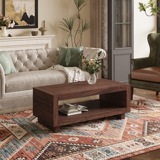 Rectangular Wooden Coffee Table Hollow Storage Side Table Living Room ...