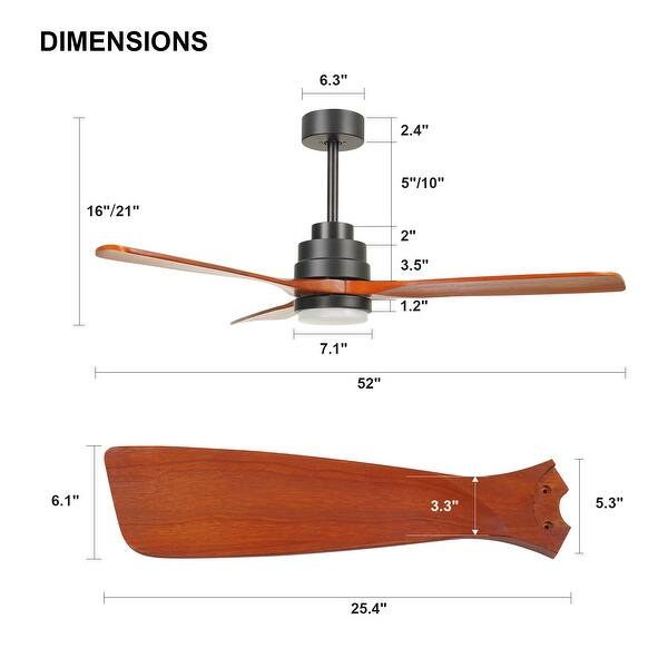 Modern 3-Blade Brown Color Changing LED Standard Ceiling Fan with ...