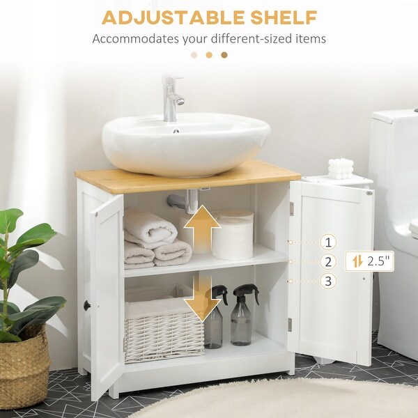 kleankin Modern Bathroom Sink Cabinet Pedestal Sink Storage Cabinet with Double Doors and Adjustable Shelf Bathroom Vanity On Sale Bed Bath Beyond 37260017