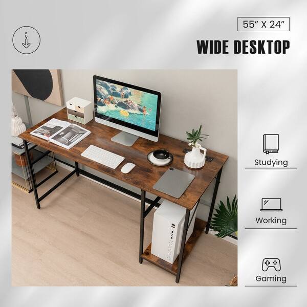 55 Inches Computer Desk with Charging Station-Brown - Bed Bath & Beyond ...