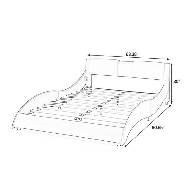 Curve Platform Bed Wave Like Low Profile Bed Frame with Headboard, Faux ...