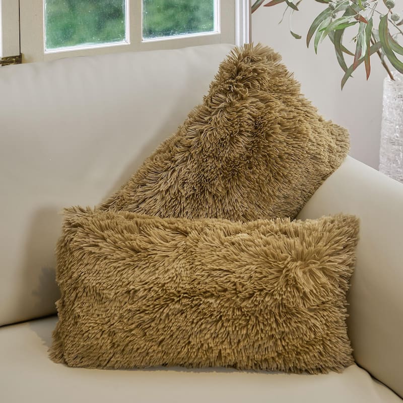 Cheer Collection 12"x20" Shaggy Long-hair Throw Pillows (Set of 2) - On ...