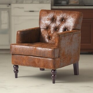 Lit Accent Chair with Classic Brown Button Tufted Microfiber Design ...