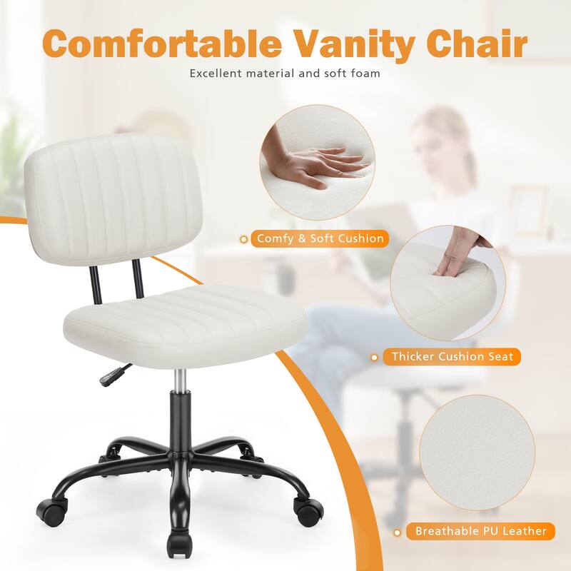 Chair with Wheels Armless Comfy Computer Chair, Adjustable Height 360° Rolling Swivel Task Chair ...