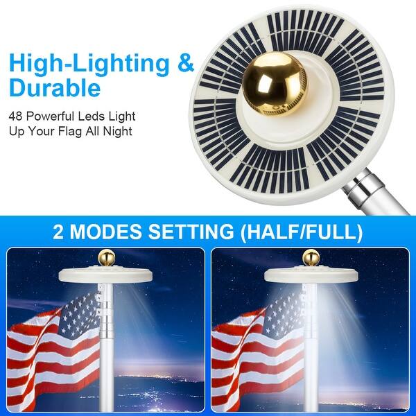 Solar Flag Pole Lights 48 Leds Super Bright Adjustable Brightness Auto ...