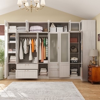 Combo Elegant Light Gray Wardrobe Modular Closet Configuration Armoire ...