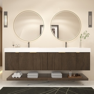 Stella 84" Fluted Floating Bathroom Vanity with Reinforced Acrylic ...