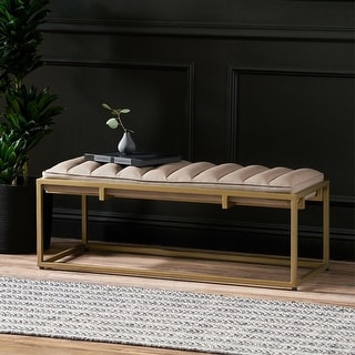 Contemporary Handmade Channel Stitch Ottoman Bench Dark Cream Matte Go ...