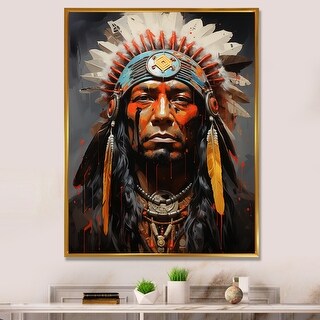 Designart "Orange Teal Native American Portrait II" Native American Art ...