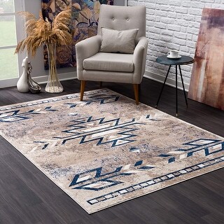 8' x 11' Beige and Blue Boho Chic Area Rug - 3'6" - Bed Bath & Beyond ...