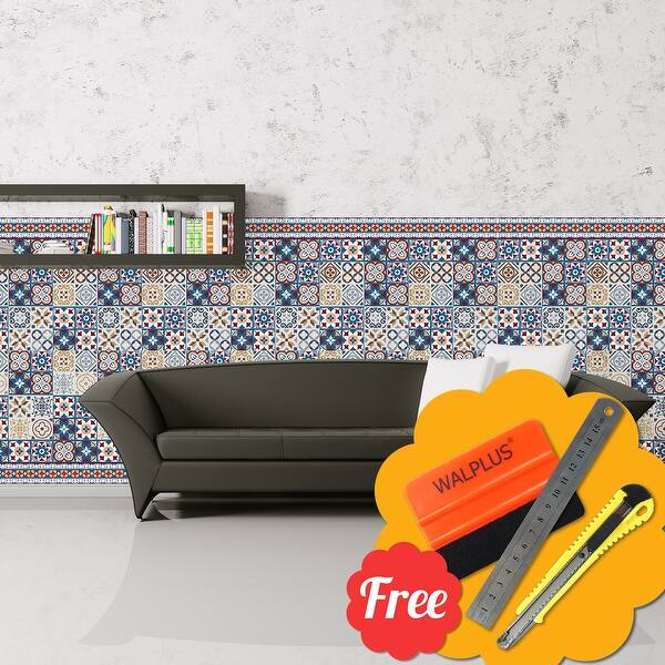 Walplus Azulejo Skirting Wall Tile Stickers Peel and Stick 24pcs 8"x8 ...