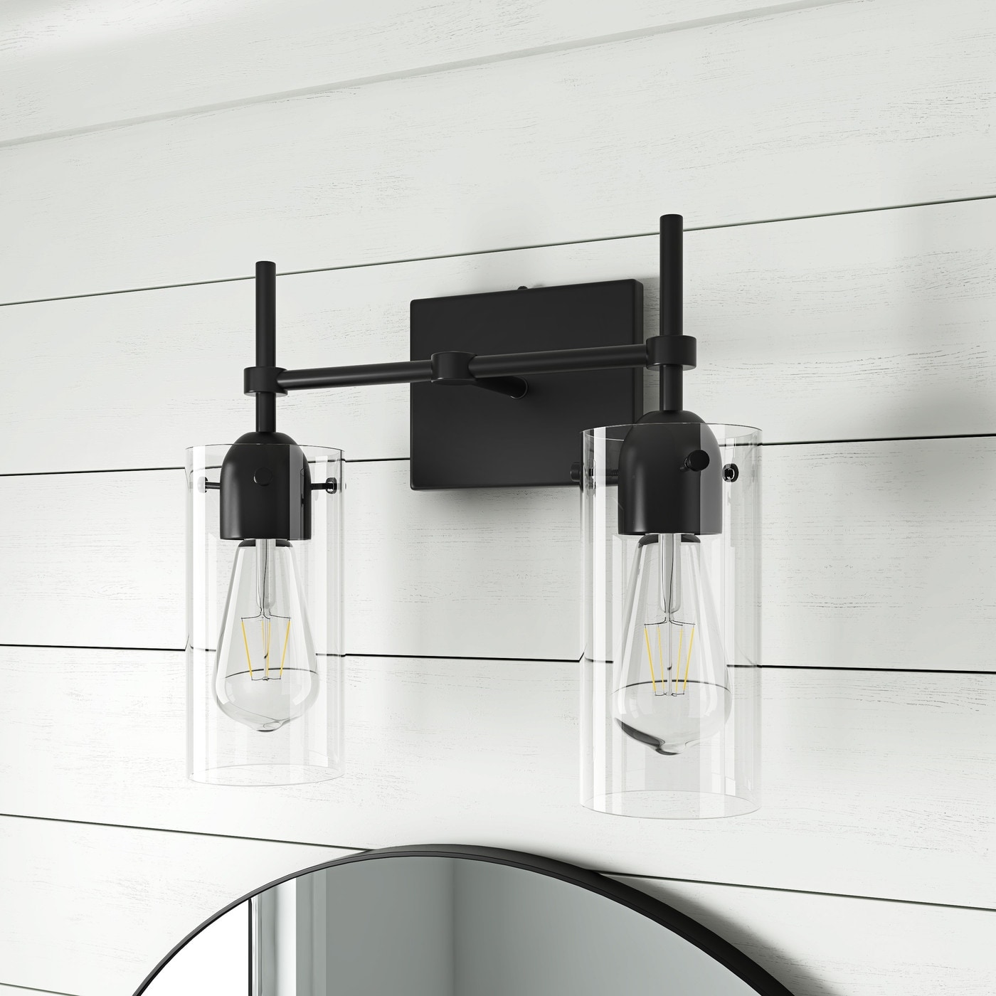 Matte Black 3-Light Bathroom Vanity Light with Cylinder Clear Glass ...