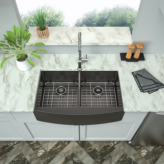 Farmhouse Sink Double Bowl - Mocoloo 33"x21" Gunmetal Black Undermount ...