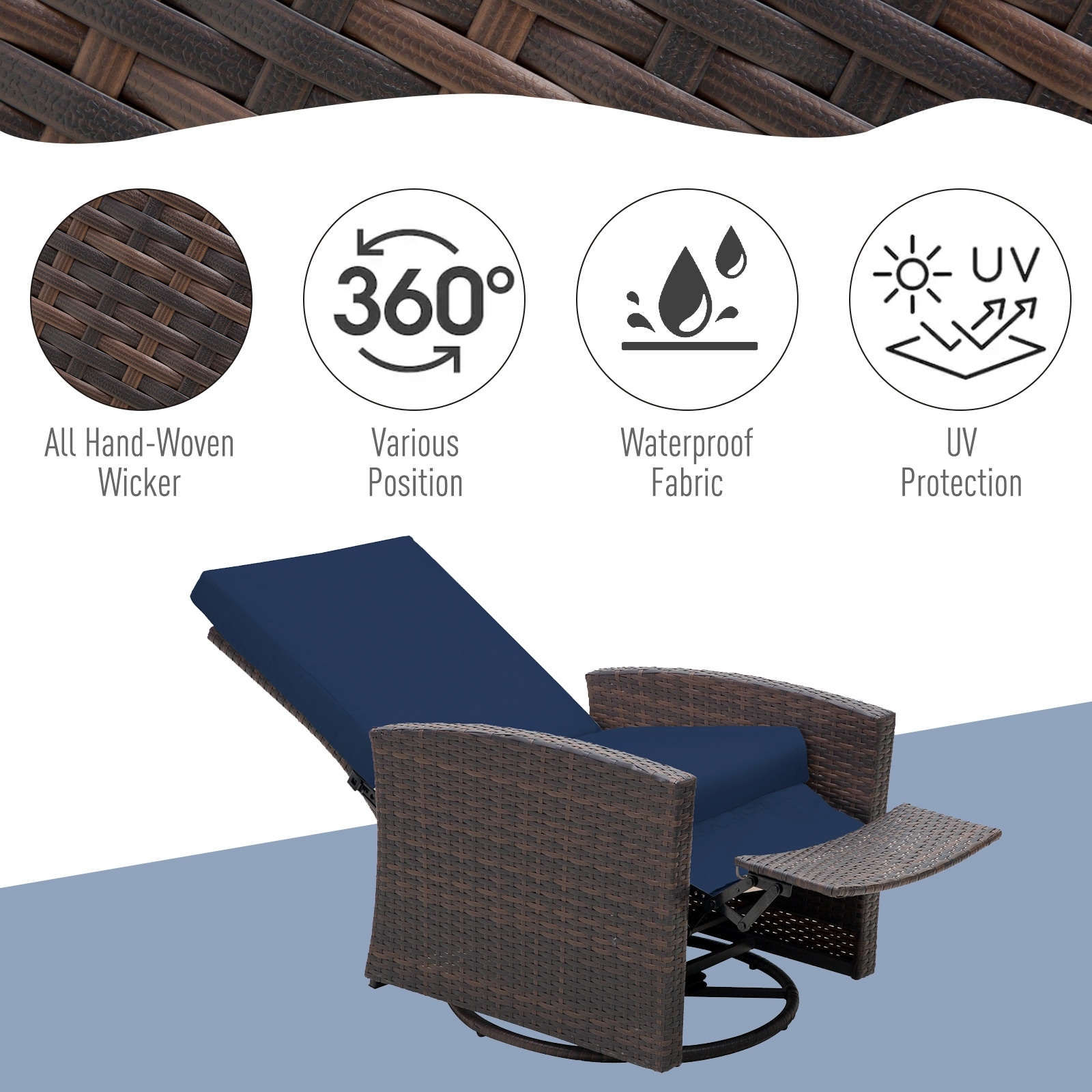 Outsunny Outdoor Rattan Wicker Swivel Recliner Lounge Chair - Bed Bath ...