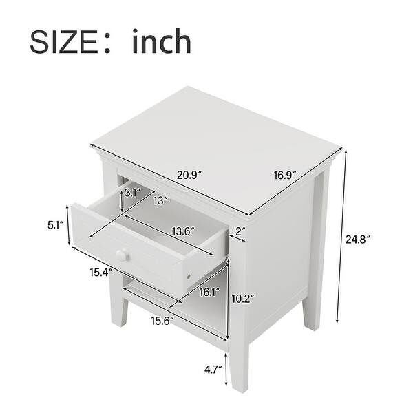 Traditional Concise Style White Solid Wood One-Drawer Nightstand - Bed ...