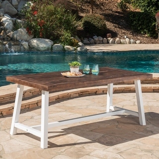 Roomfitters Outdoor Acacia Wood Dining Table with Rustic White Metal ...