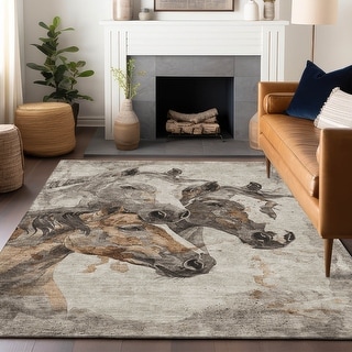 Machine Washable Indoor/ Outdoor Horses Chantille Rug - Bed Bath ...