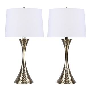 26.5 in. Metal Table Lamps with Textured Geometric Design and Linen ...