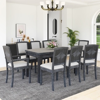 84" Dining Table Set with 24" Removable Leaf and 8 Dining Chairs - Bed ...