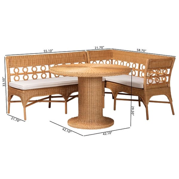 Monica Bohemian Light Honey Rattan 3-Piece Dining Nook Set - Bed Bath ...