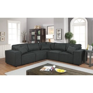 99" Modular Sectional Sofa in Dark Gray Linen，Foam filled seats with ...