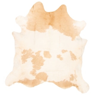 ECARPETGALLERY Handmade Cowhide Cream Leather Rug - 6'2 x 7'6 - Bed ...