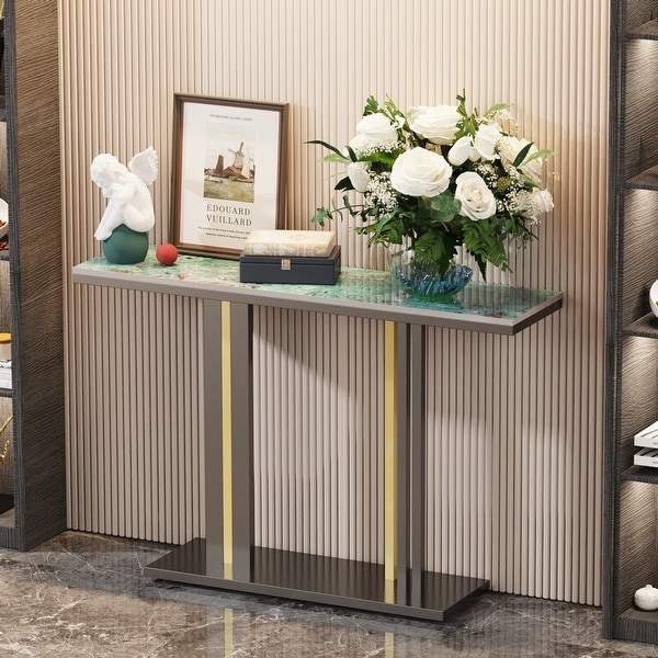 Black Modern Console Table, Sintered Stone Top, U-shaped Metal Base ...