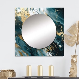 Designart "Blue Gold Serene Cascade" Modern Wall Mirror - Abstract ...
