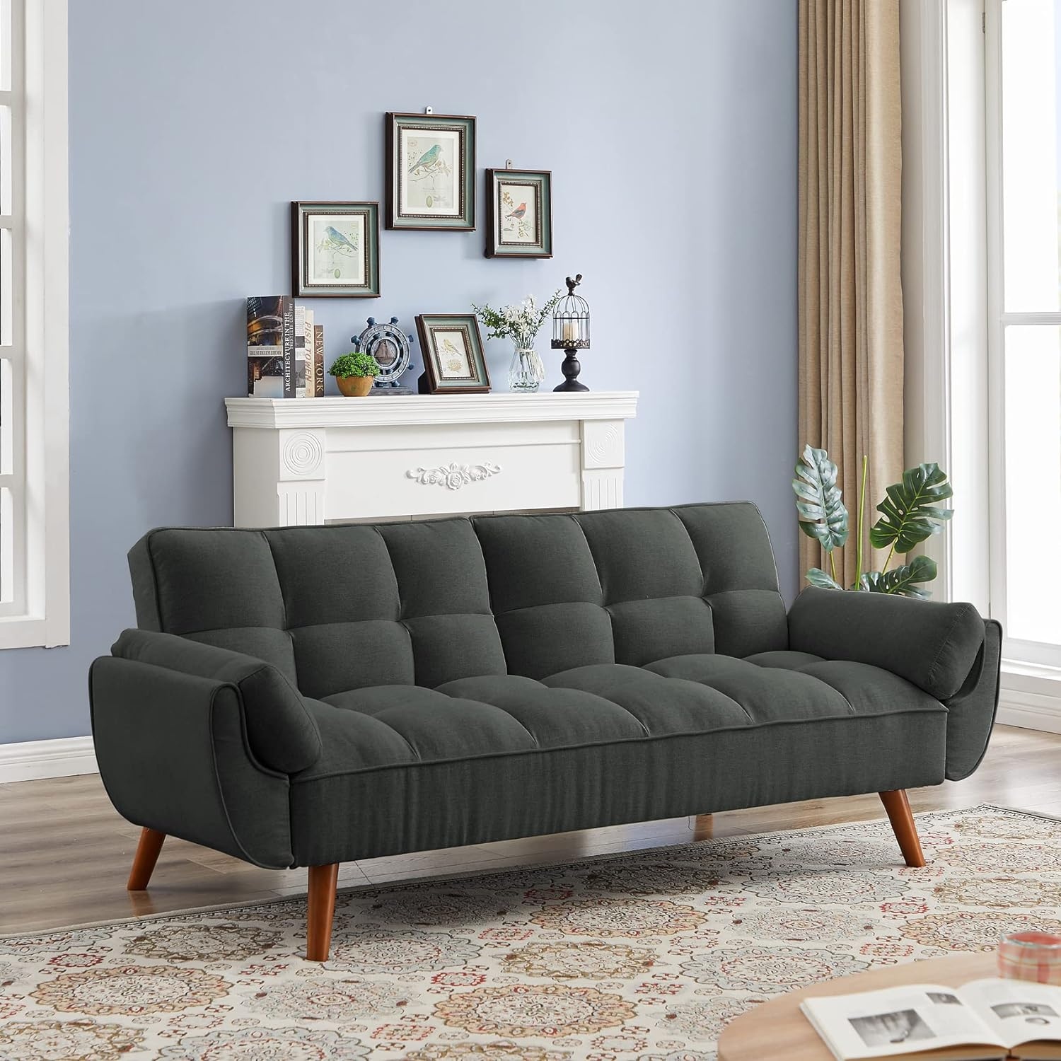 75.39 Futon Sofa Bed Convertible Folding Futon Couch Recliner Lounge For Living Room With 2 Pillow Armrest On Sale Bed Bath Beyond 39221399