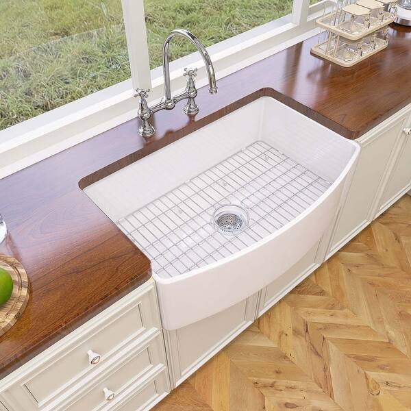 Fireclay Farm Sink Arch Edge Curved Apron Front Deep Sink White Single ...