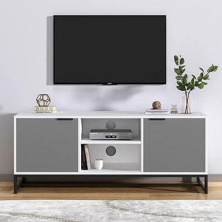 Wood Media Console, Low Profile Entertainment Center with Storage ...