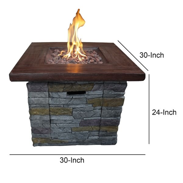 Gas Fire Pit with Lava Rocks and Control Panel, Brown - Bed Bath ...
