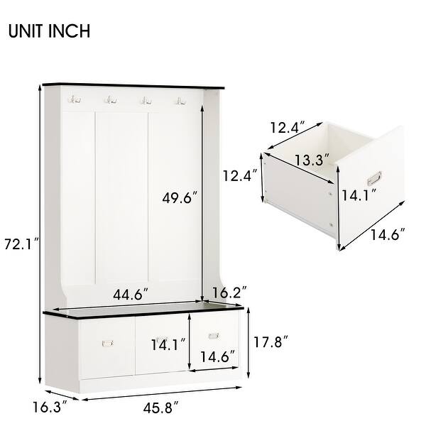 Two-tone Hall Tree Coat Hanger 3-in-1 Entryway Bench Display Cabinet ...